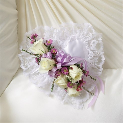 Lavender & White Satin Heart Casket Pillow at Send Flowers