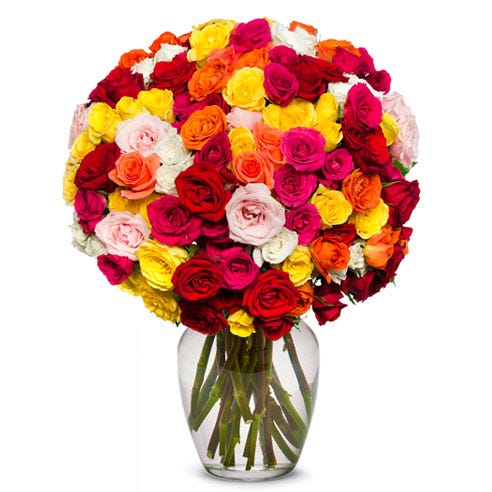 100 Blooms of Rainbow Roses at Send Flowers