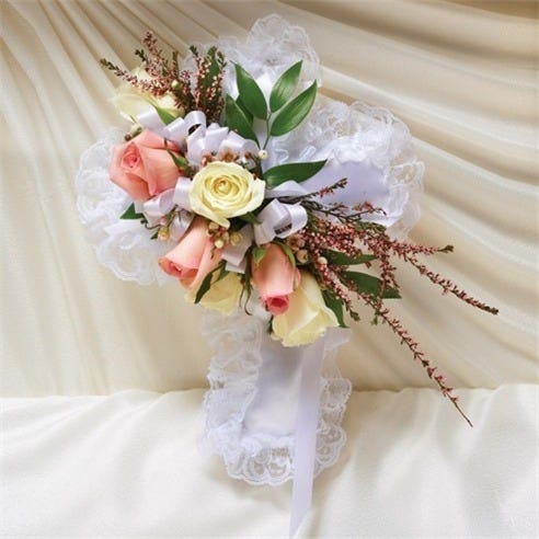 Pink & White Satin Cross Casket Pillow at Send Flowers