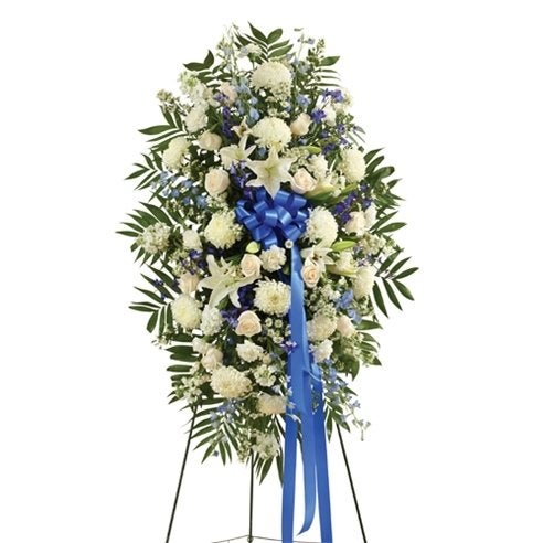 Blue & White Sympathy Standing Spray at Send Flowers