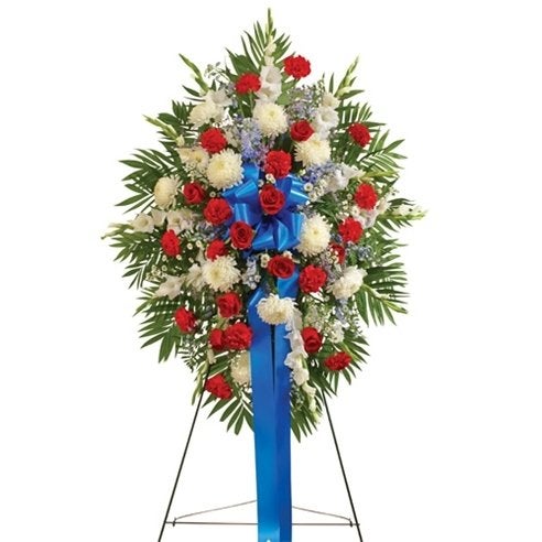 Red, White & Blue Sympathy Standing Spray at Send Flowers