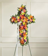 Multicolor Bright Mixed Flower Standing Cross at Send Flowers