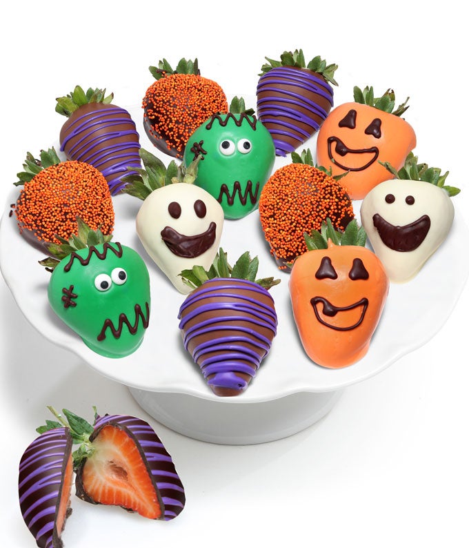 Chocolate Covered Halloween Strawberries - 12 Pieces at Send Flowers
