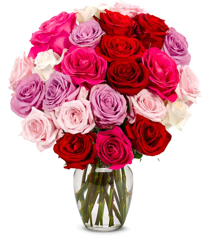 Two Dozen Assorted Sweetheart Roses at Send Flowers